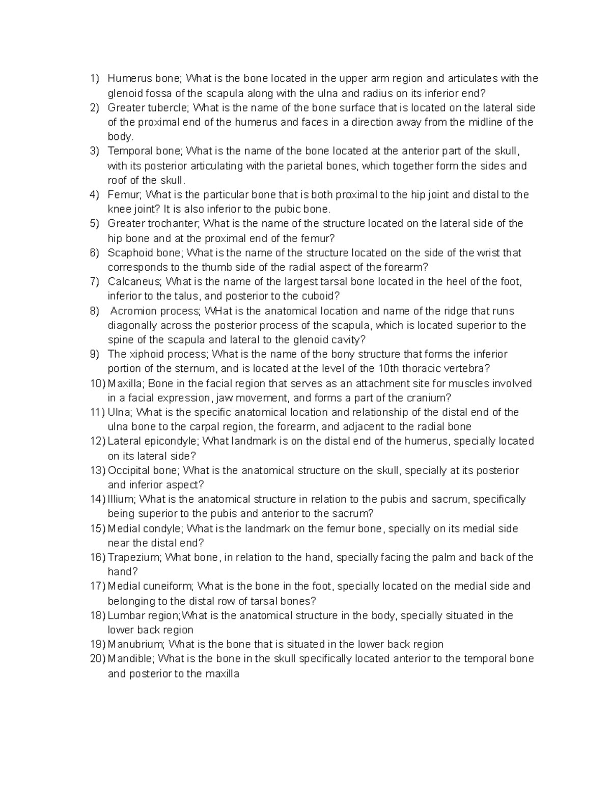 Student bell ringer - Humerus bone; What is the bone located in the ...