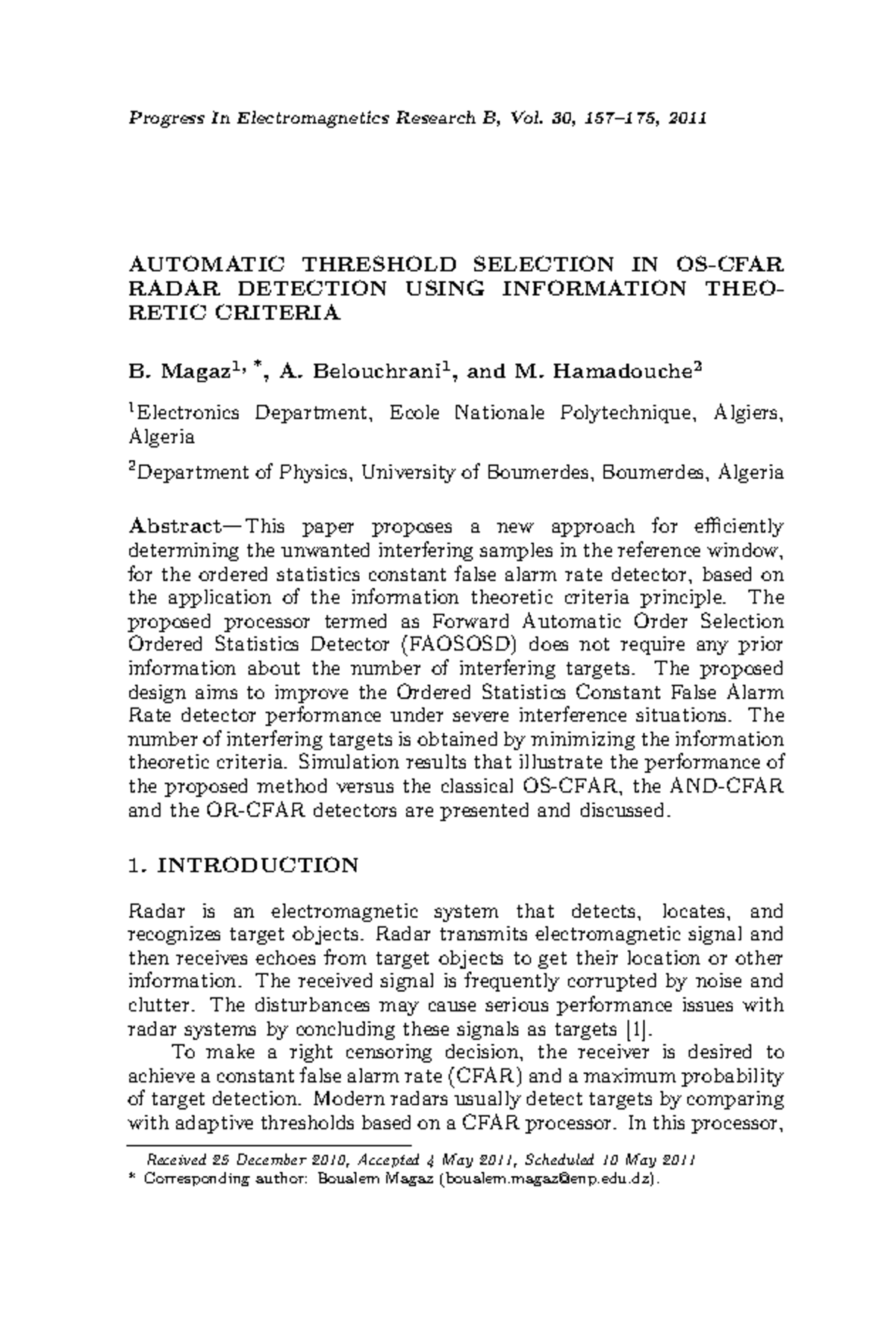 Automatic Threshold Selection In Os Cfar Radar Detection Using