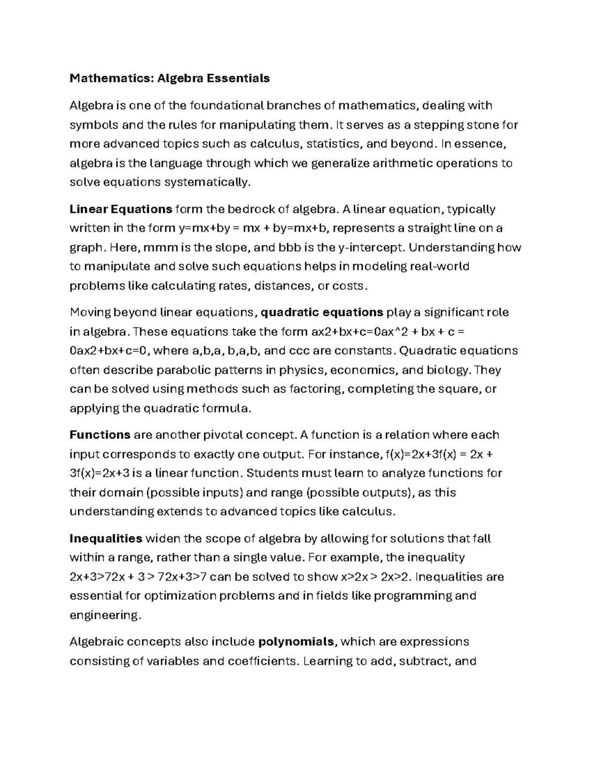 Mathematics Algebra Essentials - Mathematics: Algebra Essentials ...