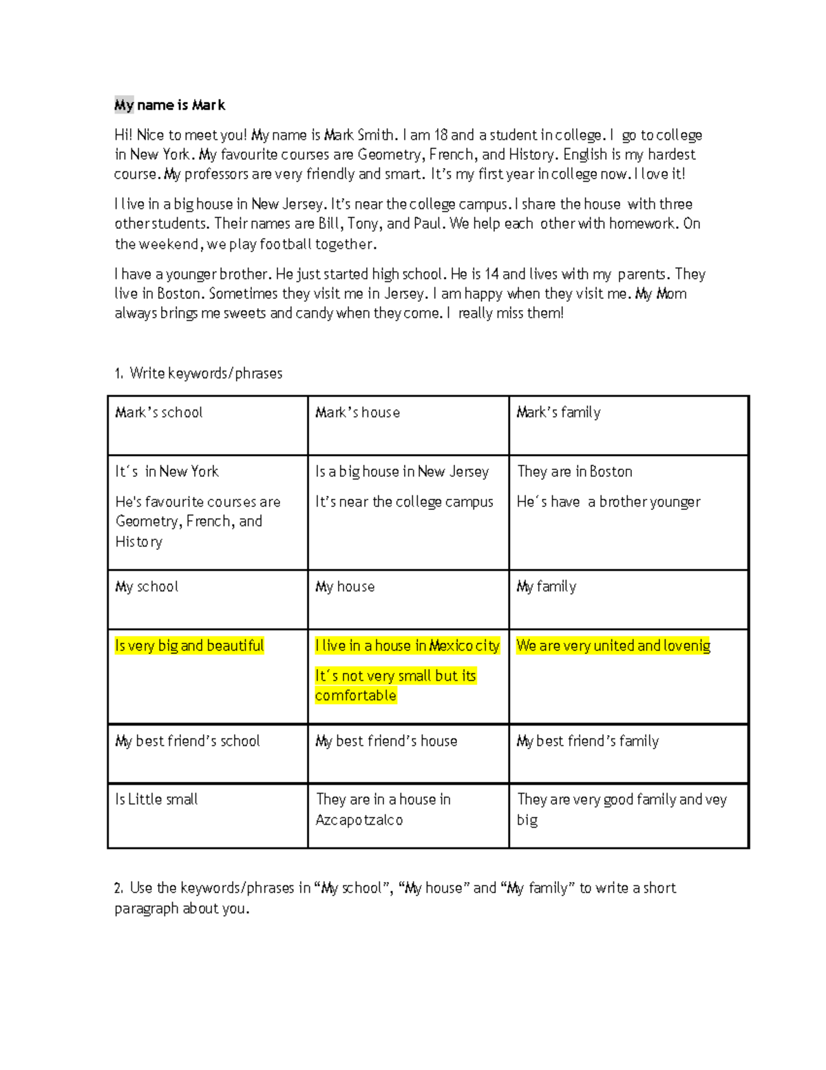 Inglés - Jznncnsd - My name is Mark Hi! Nice to meet you! My name is ...