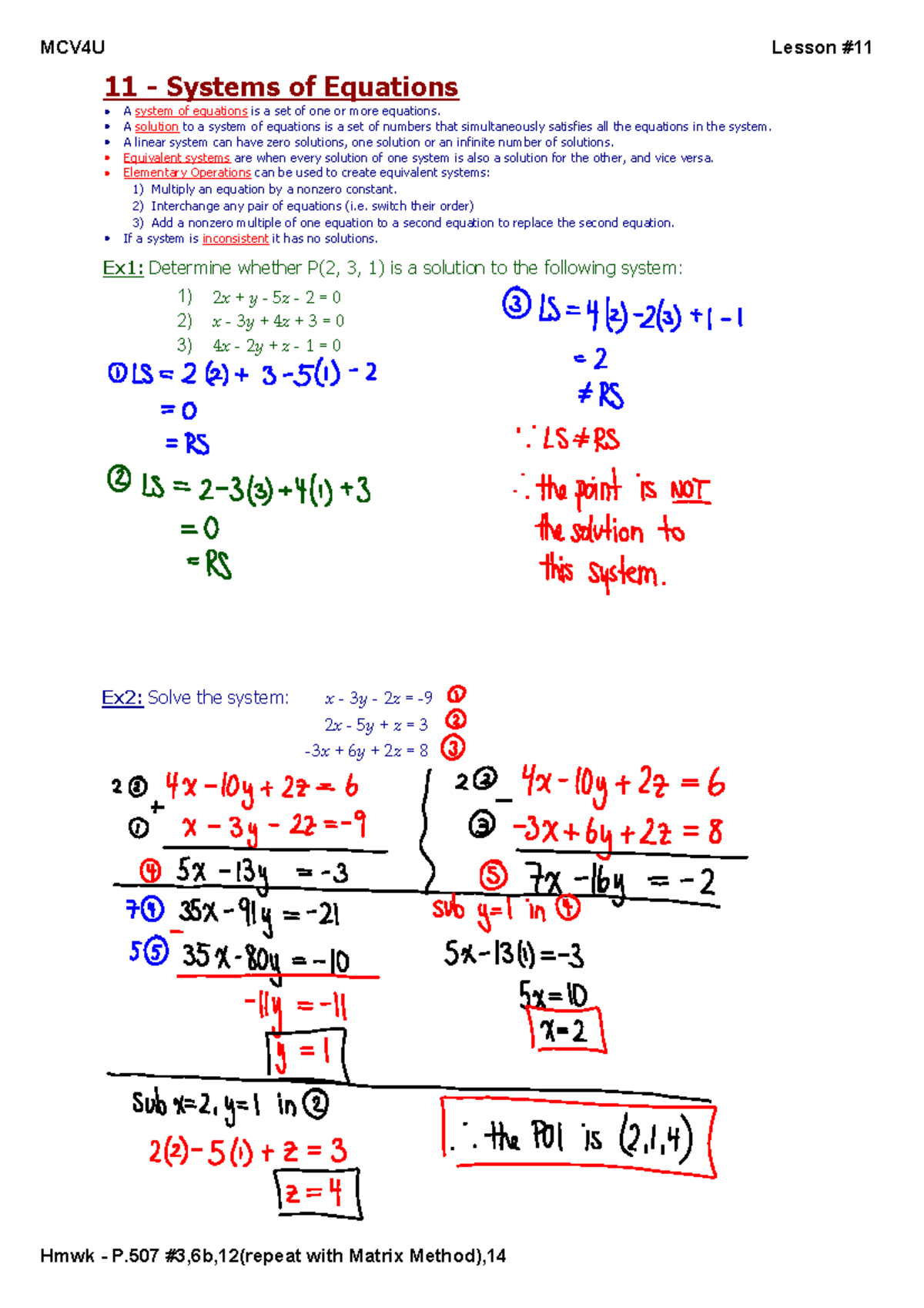 11 - Systems of Equations Matrix NOTE - 11 Systems of Equations A ...