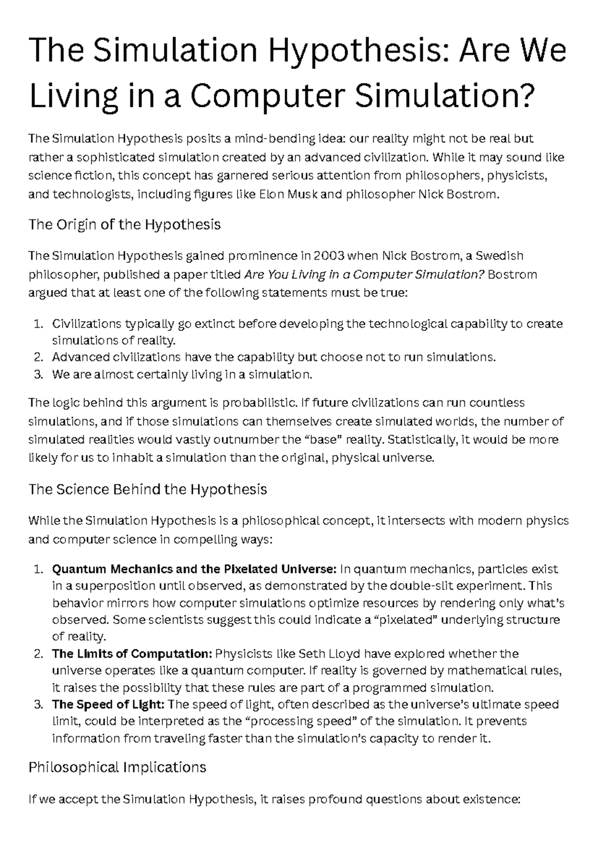 The Simulation Hypothesis Are We Living in a Computer Simulation - The Simulation Hypothesis ...