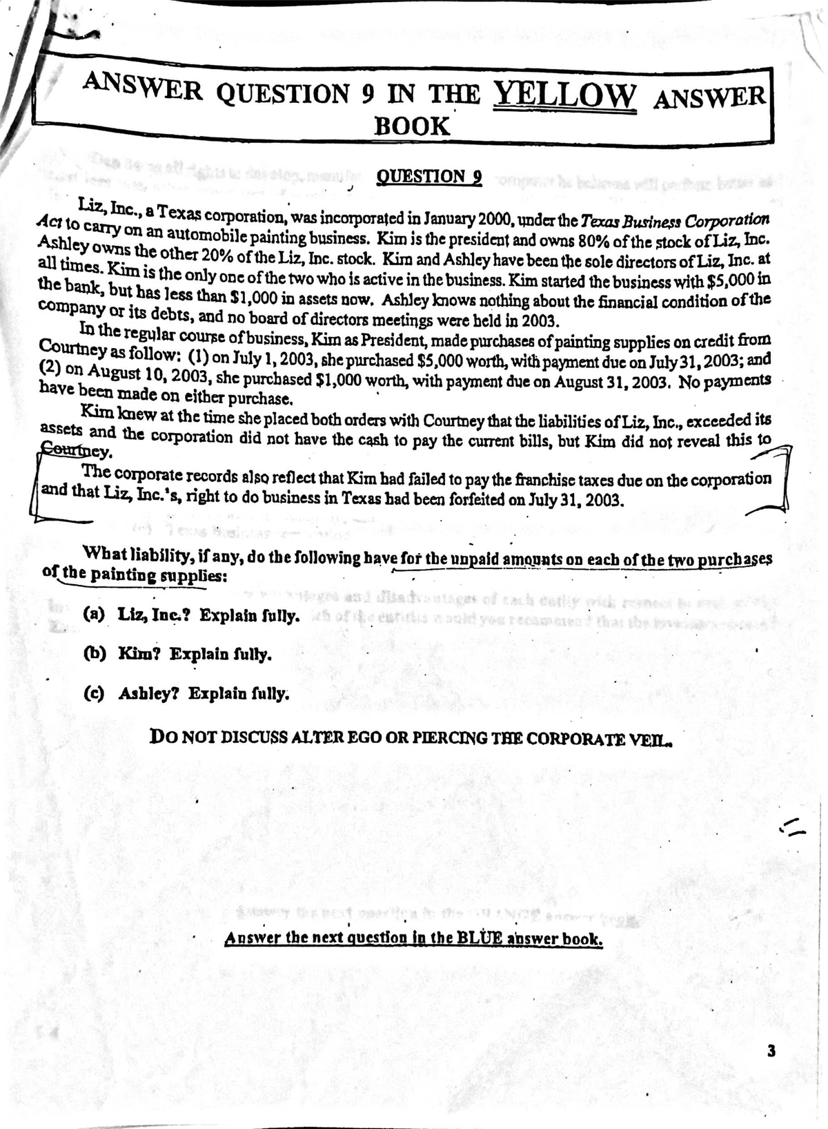 Biz Org Problems 4 - Outline - ANSWER QUESTION 9 IN THE YELLOW ANSWER ...