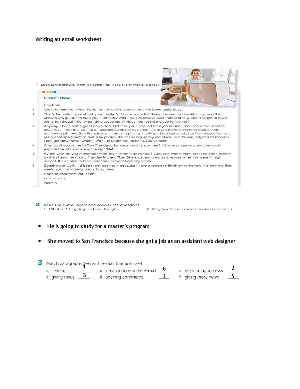 Writing an email worksheet - Use ideas from the skills box and text ...