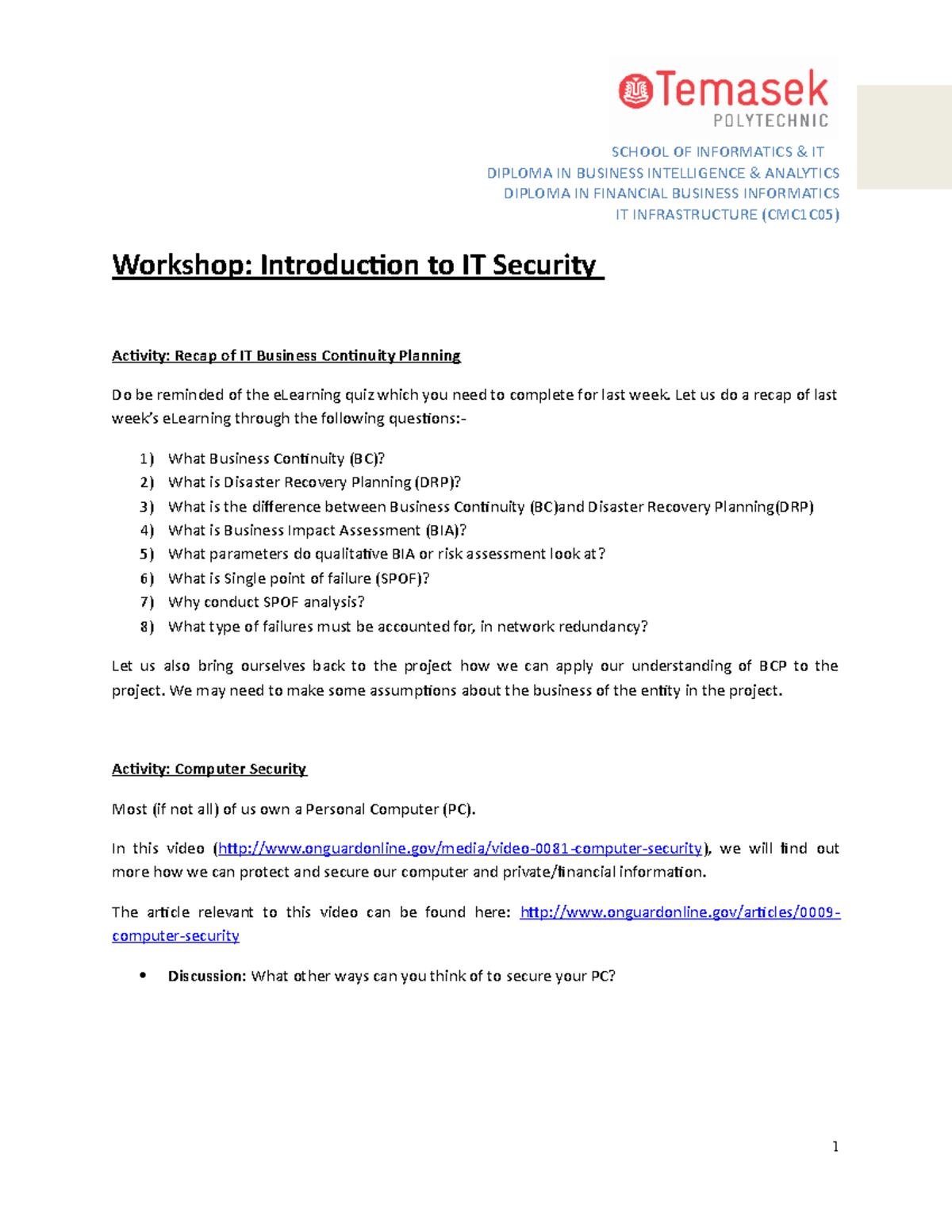 11 - Introduction to IT Security - SCHOOL OF INFORMATICS & IT DIPLOMA ...
