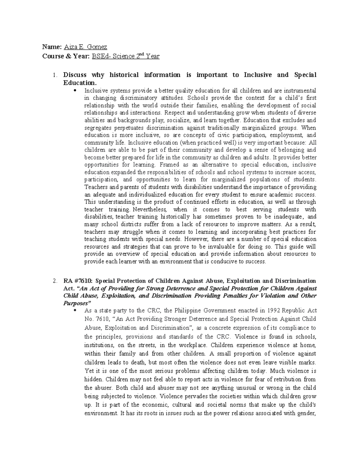 Task 3 - Essay - Name: Aiza E. Gomez Course & Year: BSEd- Science 2nd Year 1. Discuss why - Studocu