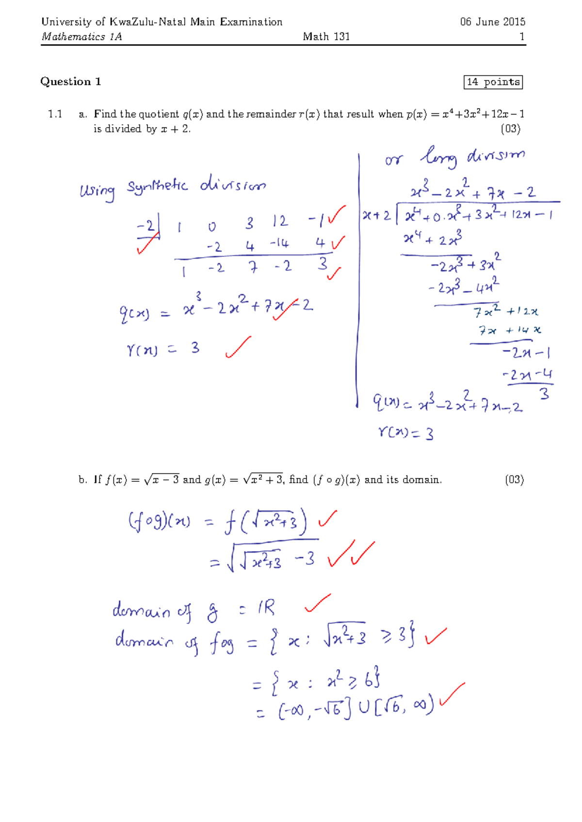 Ma131ex15memo - note - Mathematics 1A Math 131 1 Question 1 14 points 1 ...