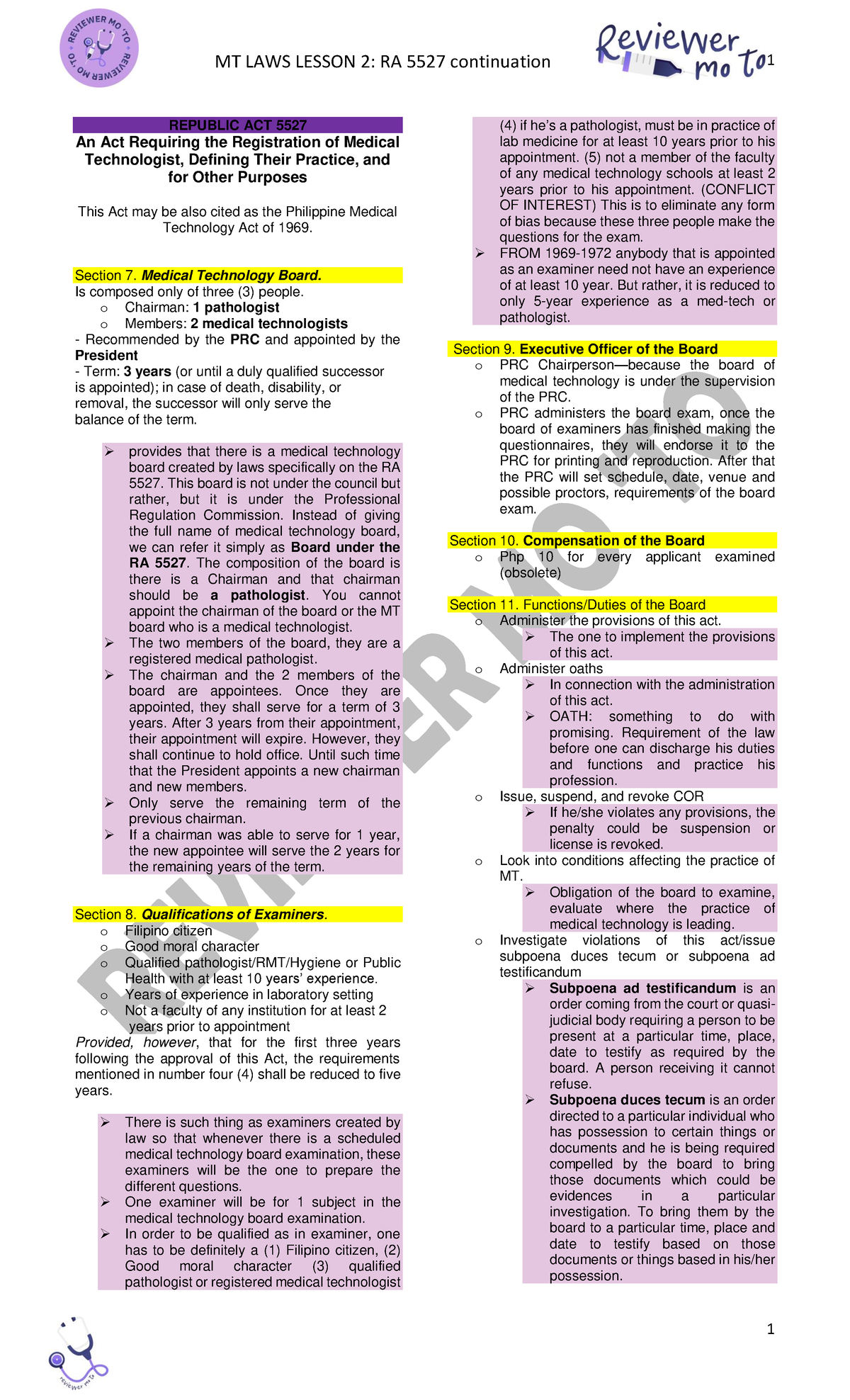 RA-5527 - MT LAWS - MT LAWS LESSON 2: RA 5527 continuation 1 1 REPUBLIC ACT 5527 An Act ...