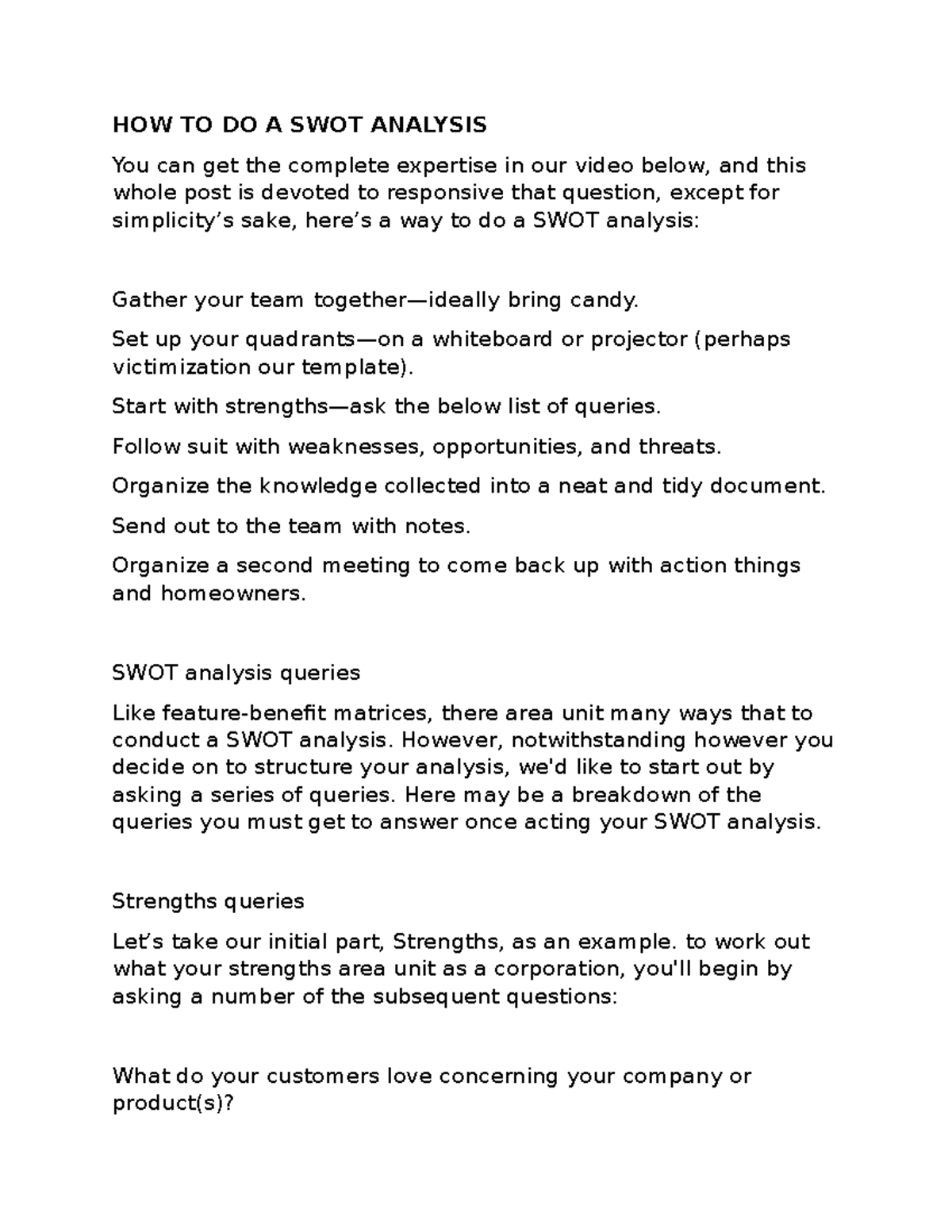 HOW TO DO A SWOT Analysis - HOW TO DO A SWOT ANALYSIS You can get the ...