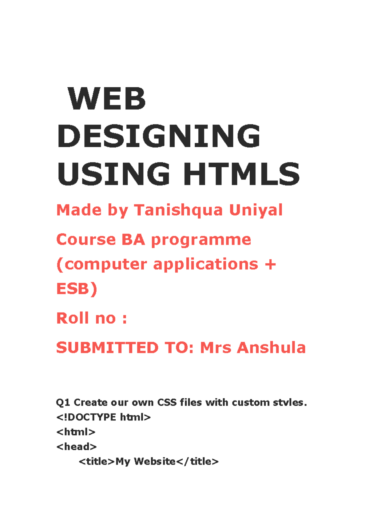 Web20designing20using20 Htmls Web Designing Using Htmls Made By