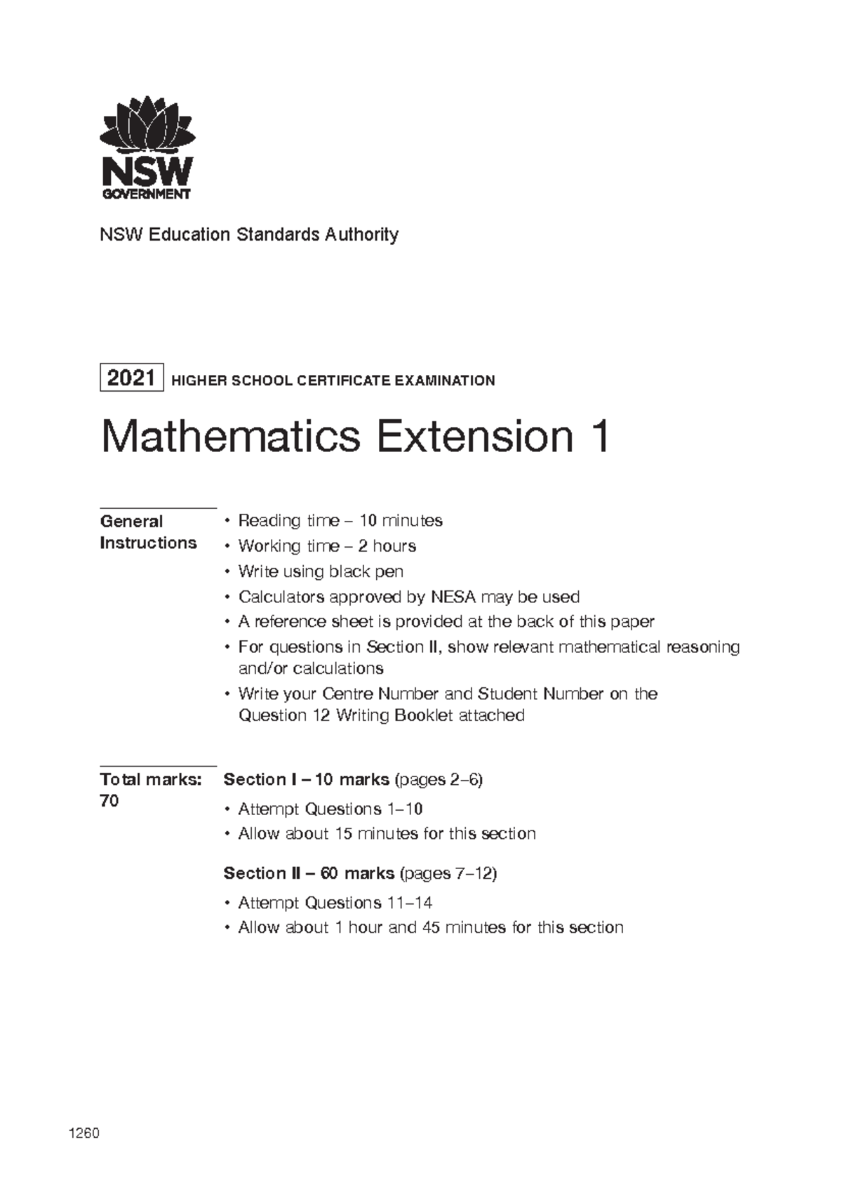 2021 hsc mathematics extension 1 - NSW Education Standards Authority ...