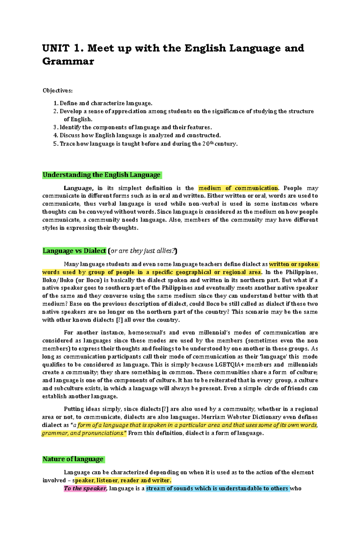 Meet up with the English Language and Grammar - UNIT 1. Meet up with ...