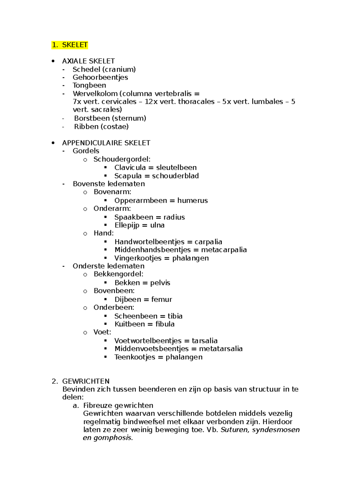 Korte samenvatting e-learning skelet en gewrichten - 1. SKELET AXIALE ...