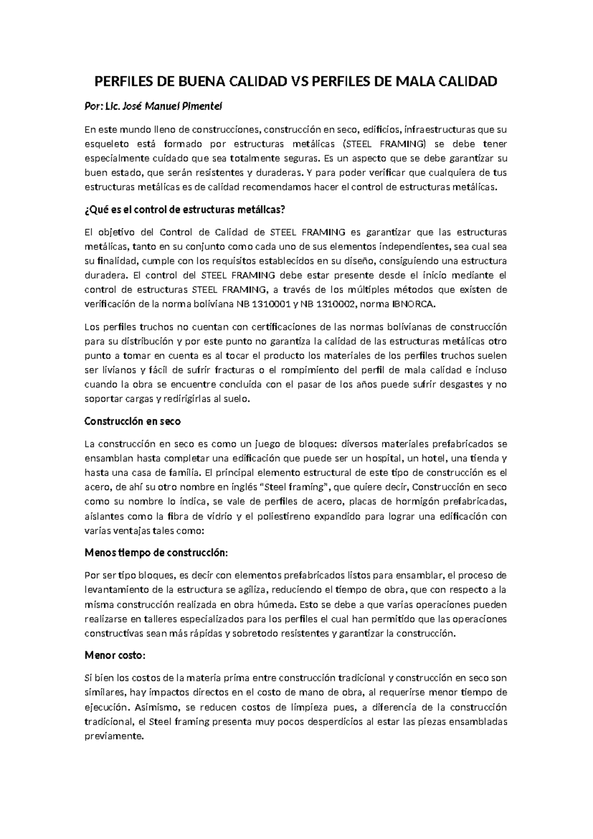 Perfiles de buena calidad vs perfiles de mala calidad terminado ...