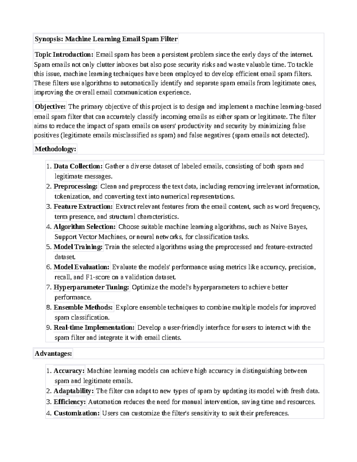 Project for machine learning - Synopsis: Machine Learning Email Spam ...