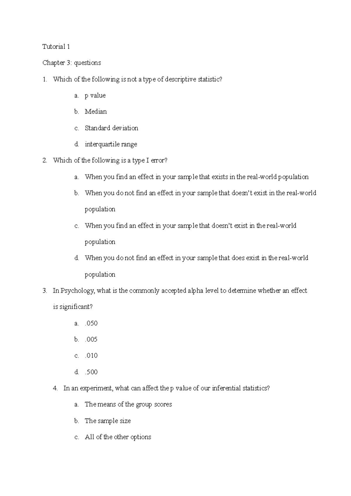 Tutorial 1 (English) - Tutorial 1 Chapter 3: questions Which of the ...