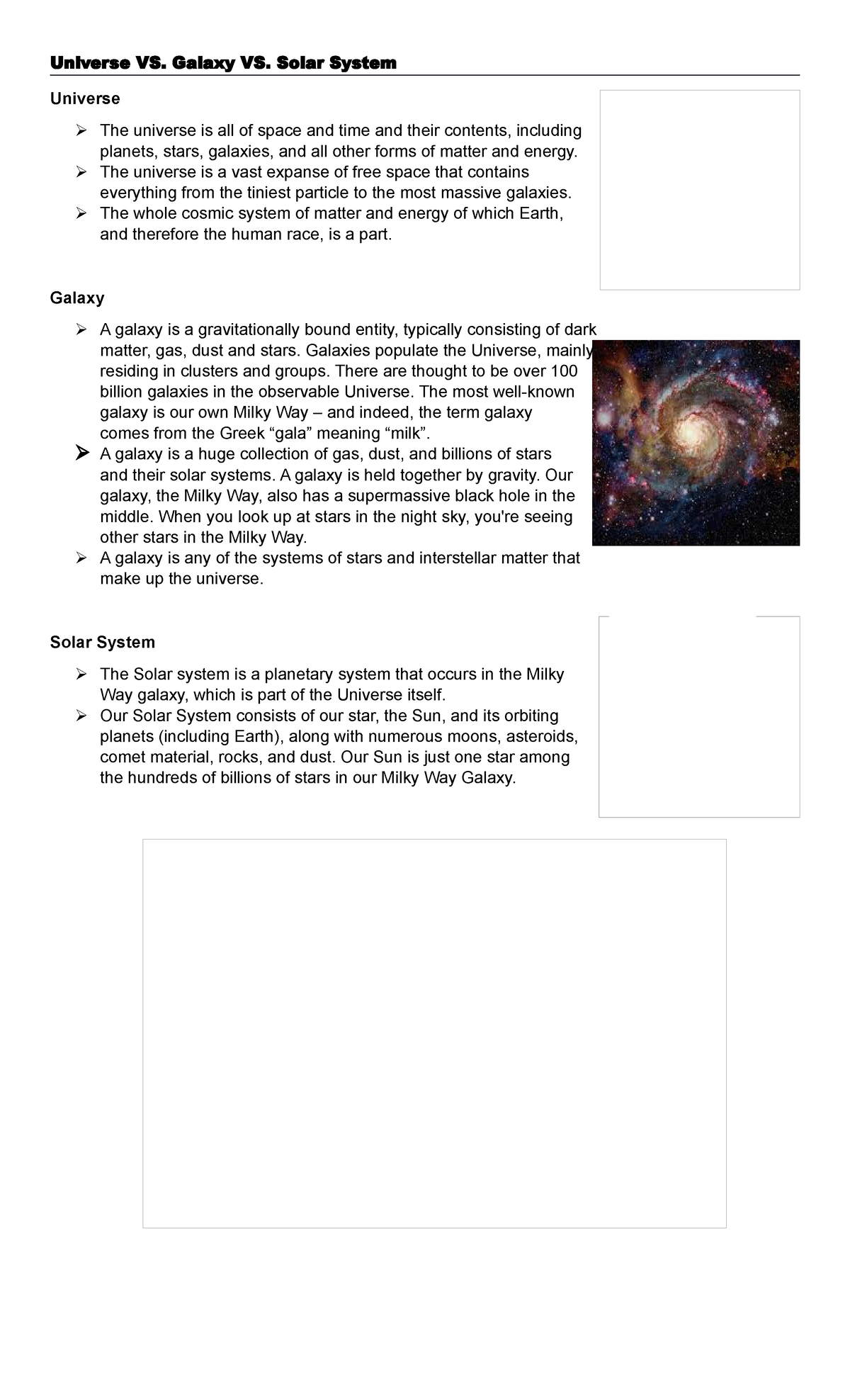 Earth and Life Science Lesson 1 - Universe VS. Galaxy VS. Solar System ...
