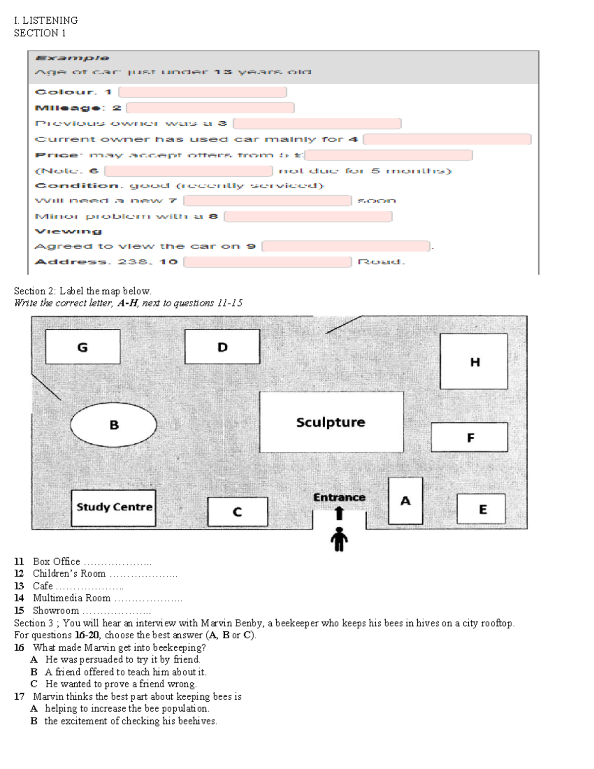 THPT NGÔ GIA TỰ LỚP 10 NĂM 2023-2024 - I. LISTENING SECTION 1 Section 2: Label the map below ...