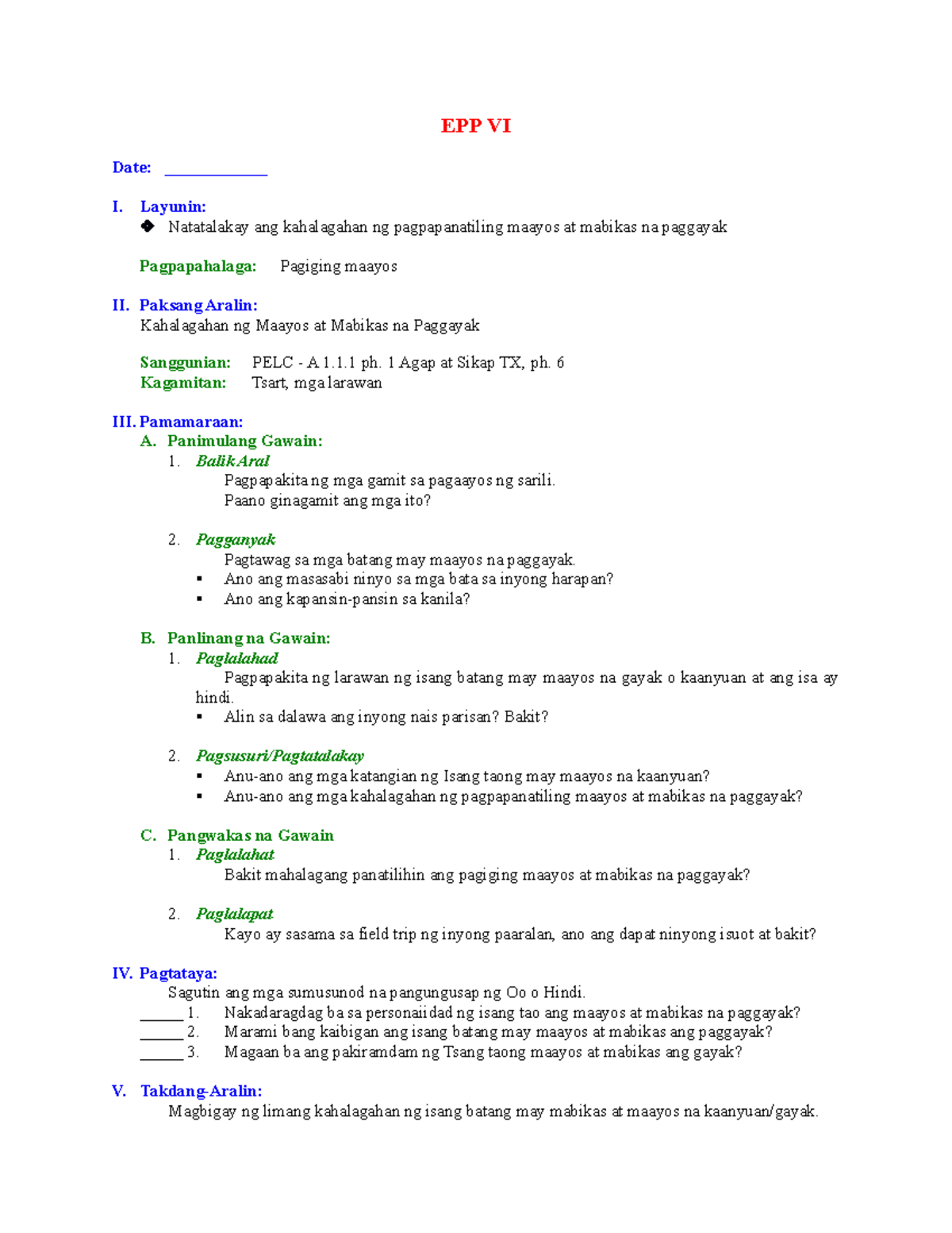 LP 6 1- Grading EPP VI - fdsfjnfxcvsadndks safondsfnd - EPP VI Date ...