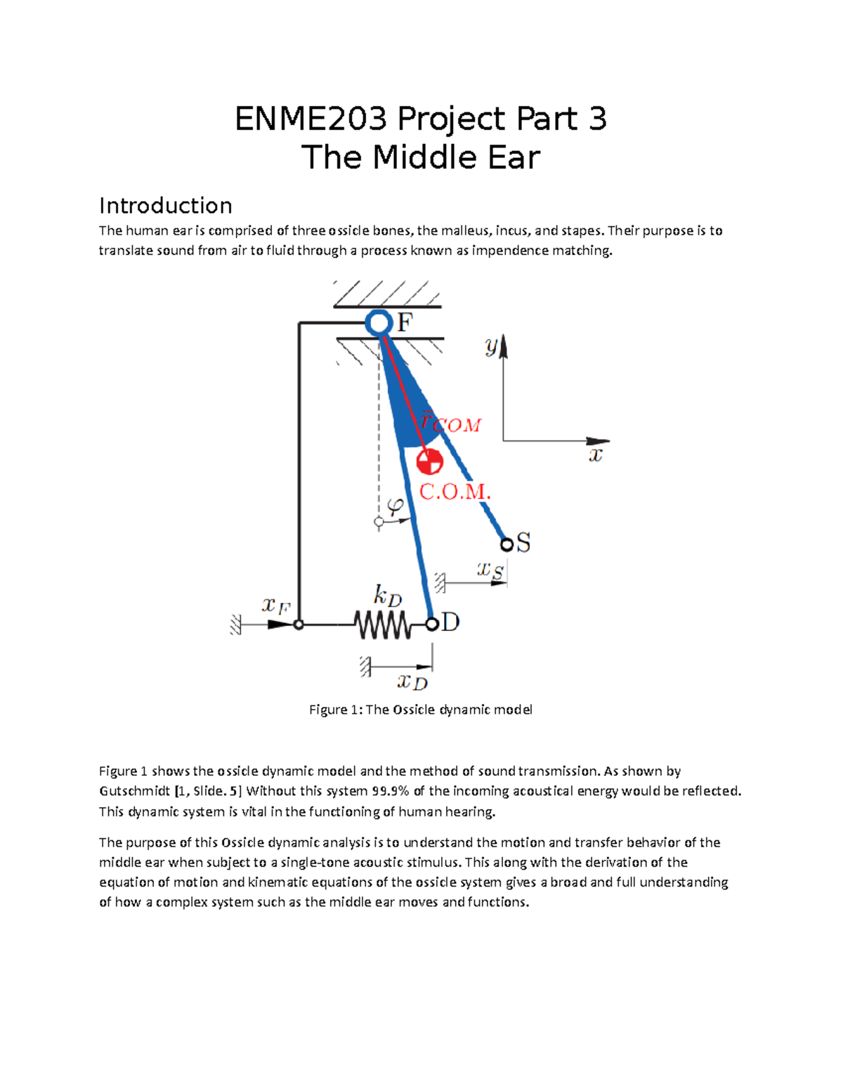 ENME203 Project Part 3 - Part 3 of the Middle Ear assignment - ENME203 ...