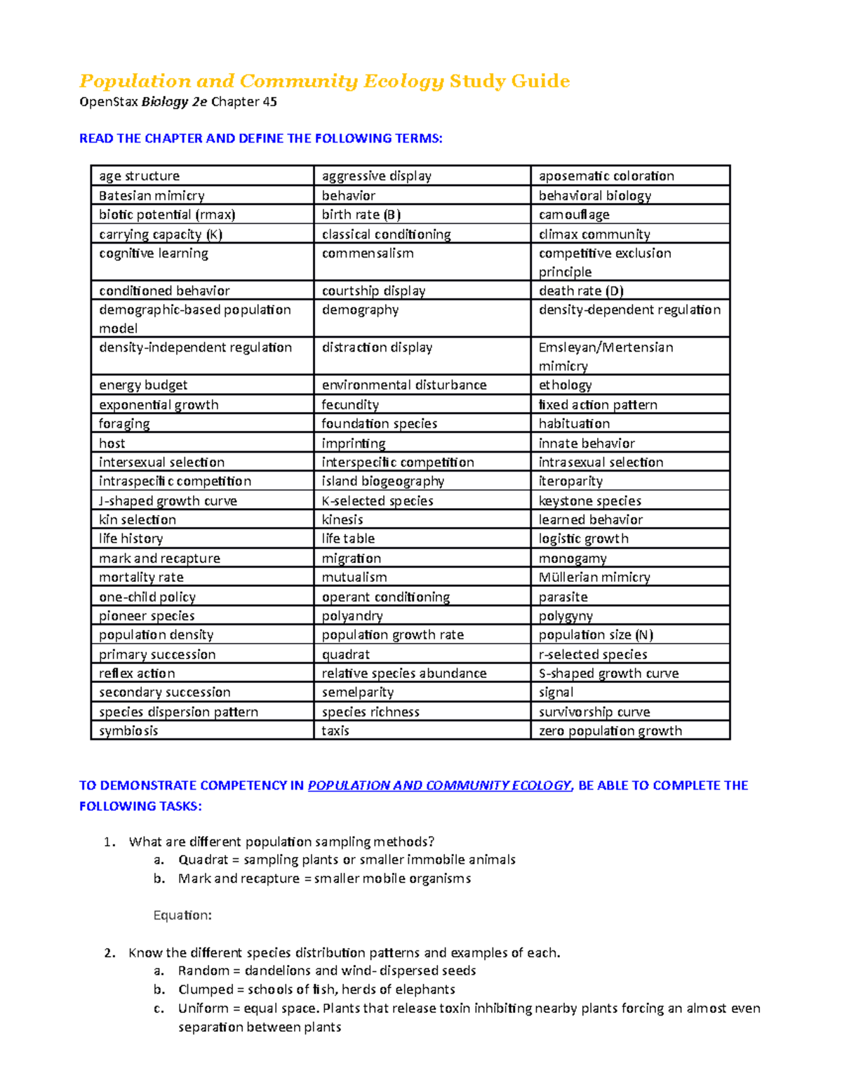 Ch 45 Population and Community Ecology Study Guide - Population and ...