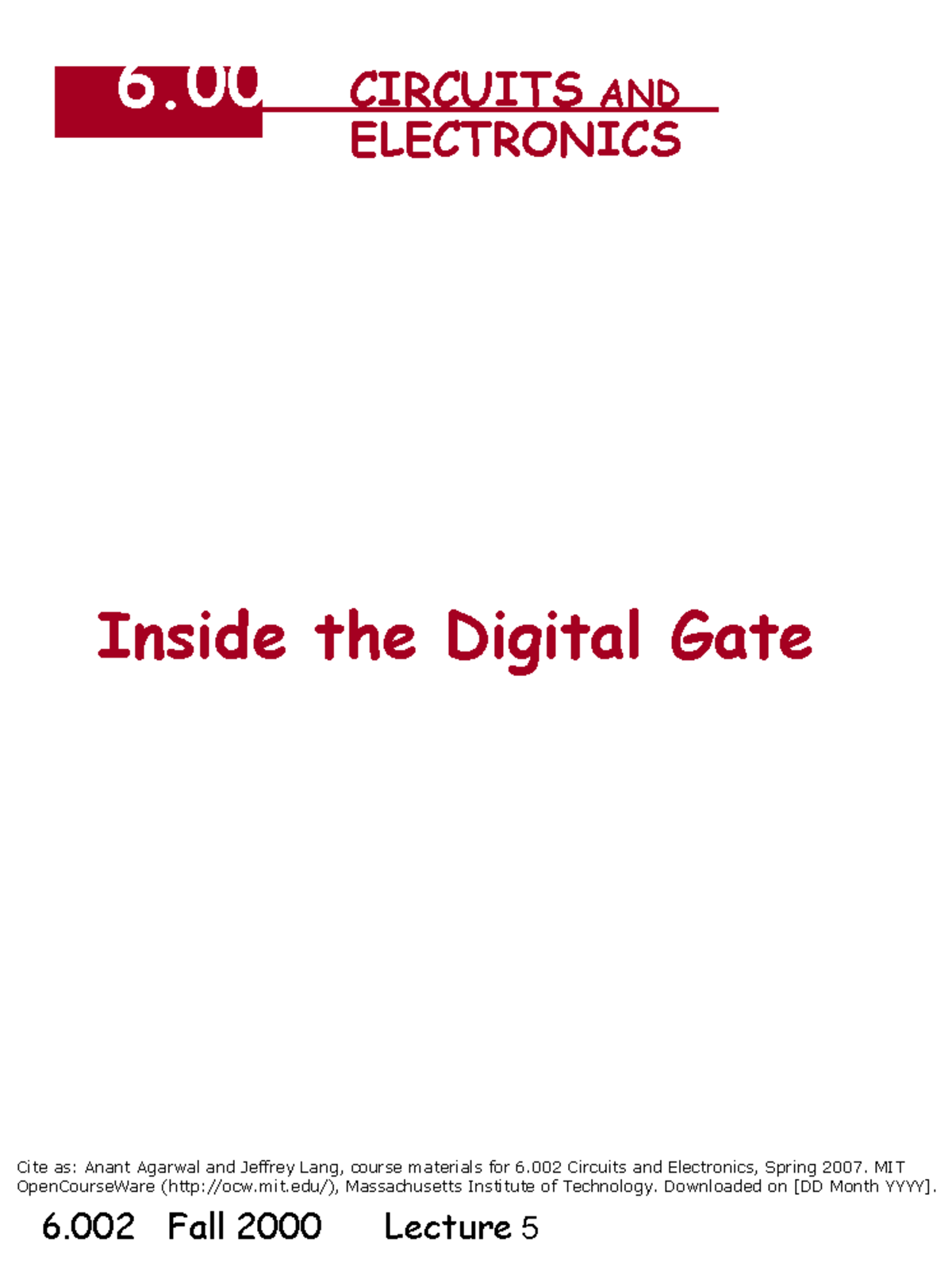 Inside the Digital Gate - 6 CIRCUITS AND ELECTRONICS Inside the Digital ...