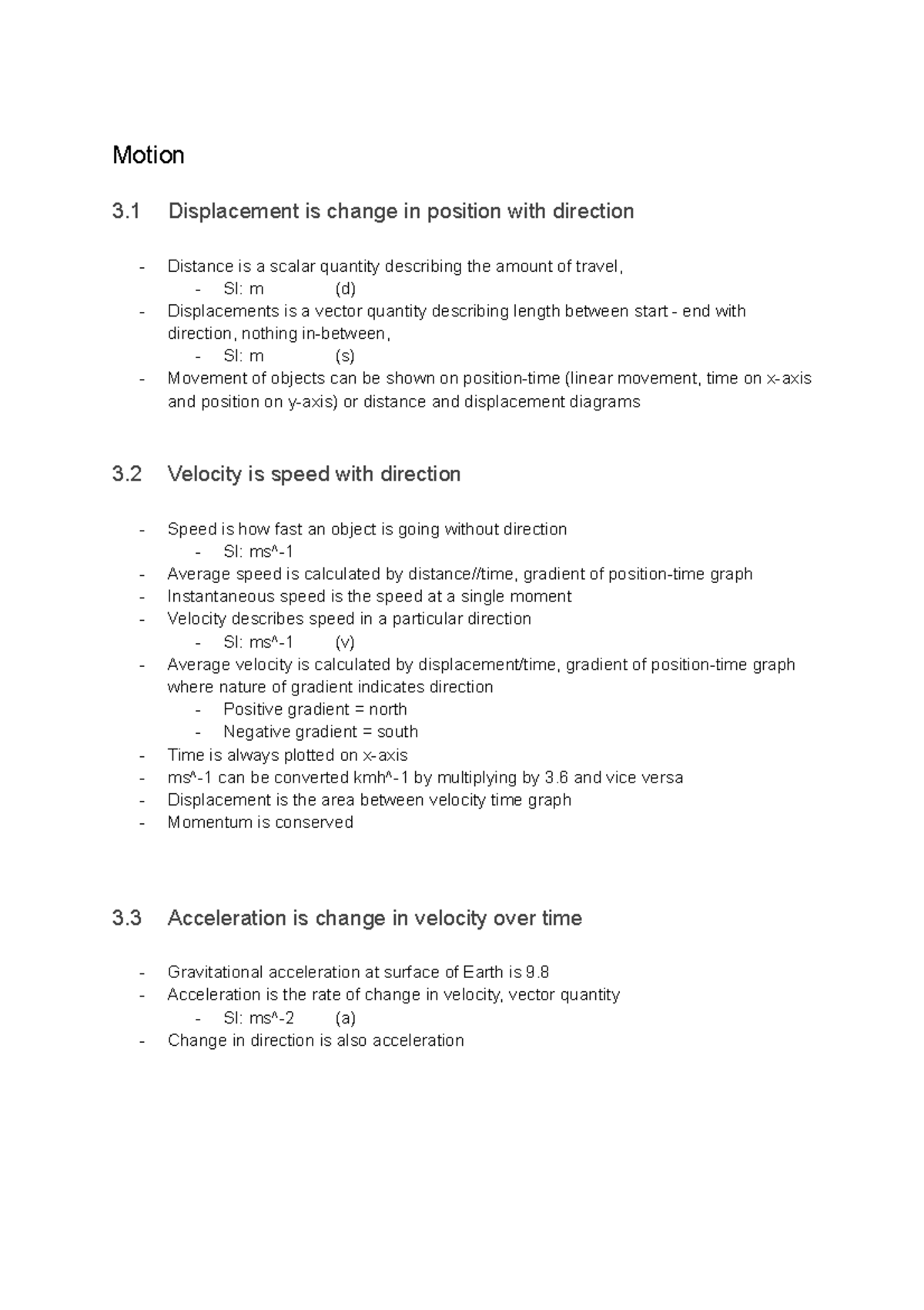 Science Notes - Google Docs - Motion 3 Displacement is change in ...