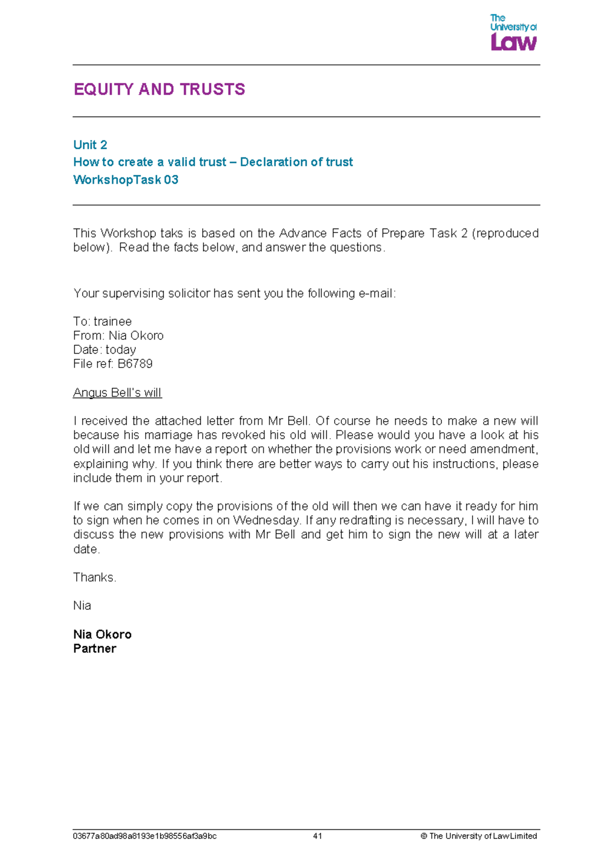 E&T Unit 2 Task 3 - task 3 from workshop 2 - EQUITY AND TRUSTS Unit 2 How to create a valid ...