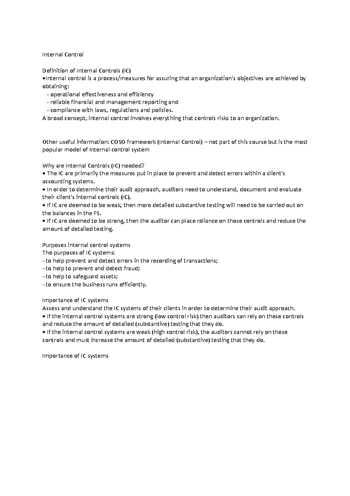 Audit final - Internal Control Definition of Internal Controls (IC ...