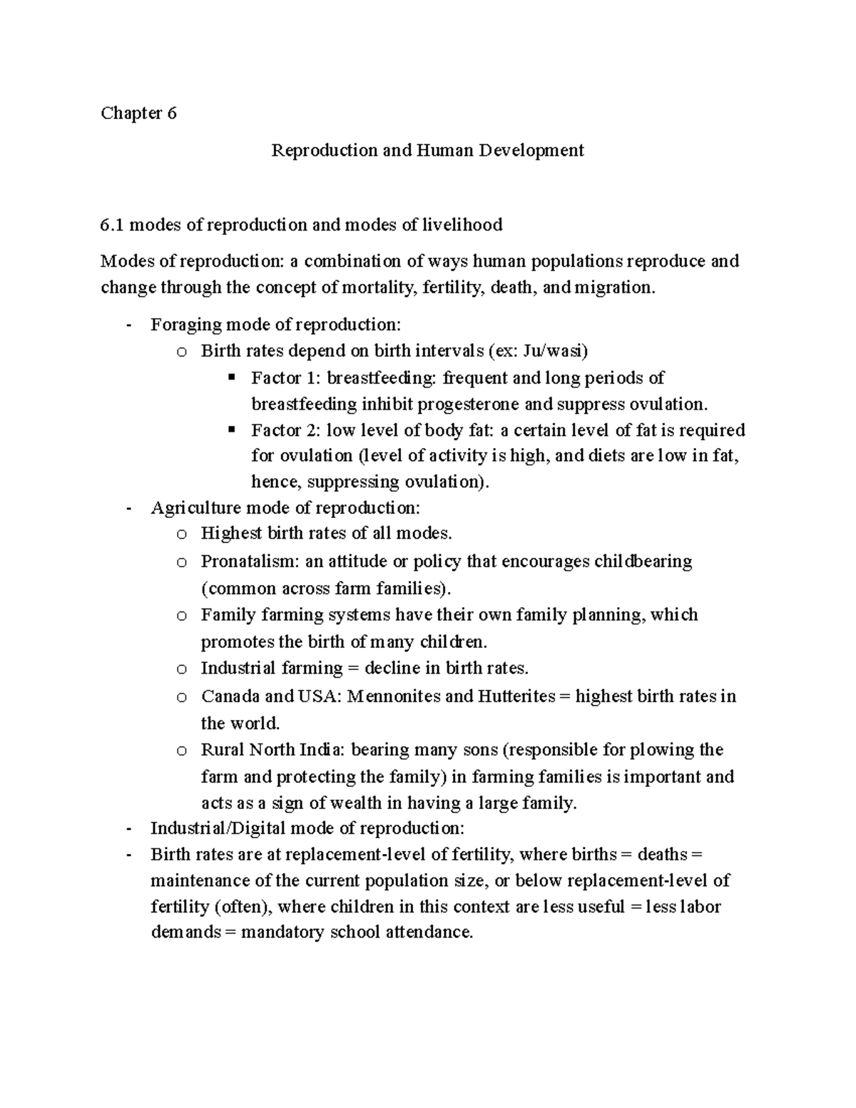 Anthro - LEC4CH6 - chapter 6 notes - Chapter 6 Reproduction and Human ...