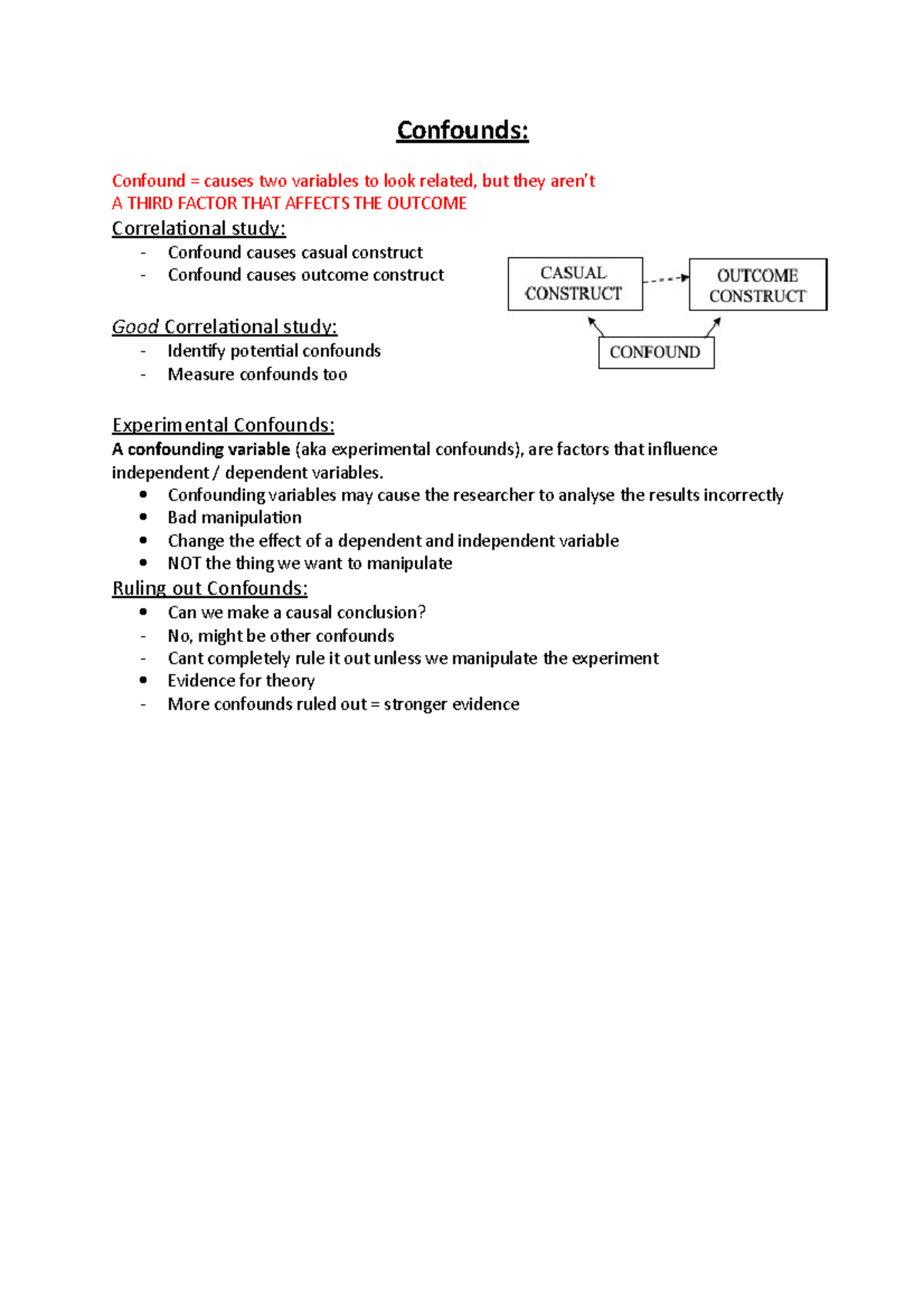 Confounds - Lecture notes 6 - Confounds: Confound = causes two ...