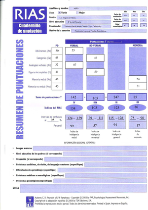 Informe+RIAS - Informe rias - PRUEBAS PSICOLÓGICAS I Escalas de ...