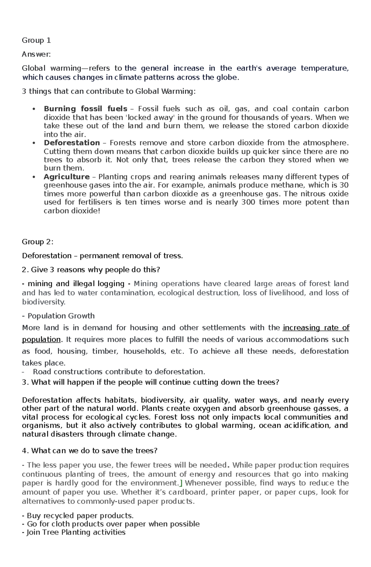 Answers in Activity - LESSON PLAN - Group 1 Answer: Global warming ...