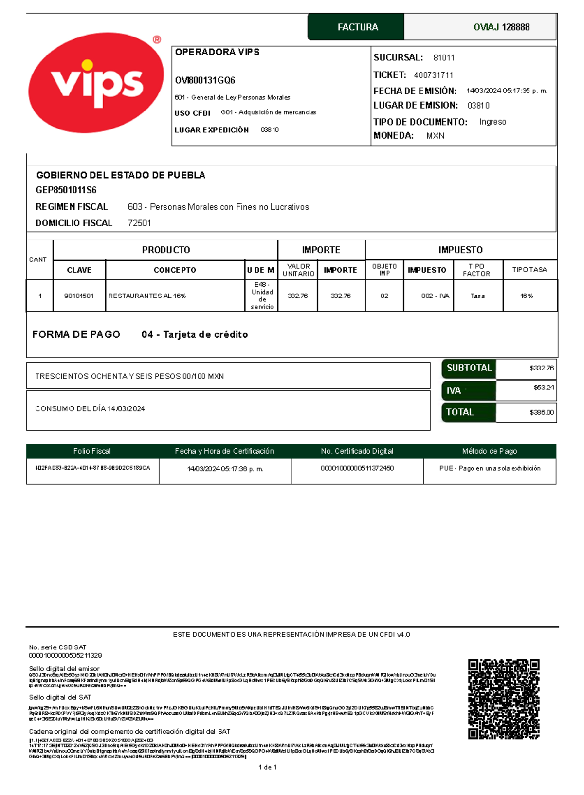 91708657 - Apuntes - OPERADORA VIPS OVI800131GQ 601 - General de Ley ...