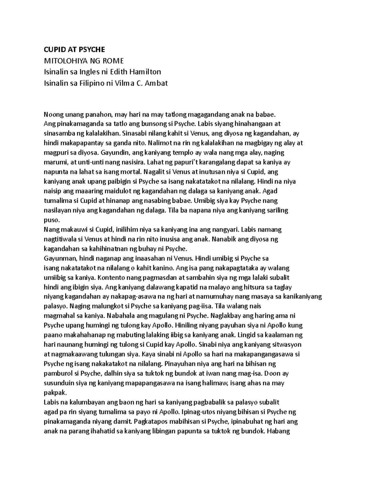 Cupid-AT- Psyche - nm mn mh - CUPID AT PSYCHE MITOLOHIYA NG ROME Isinalin sa Ingles ni Edith ...