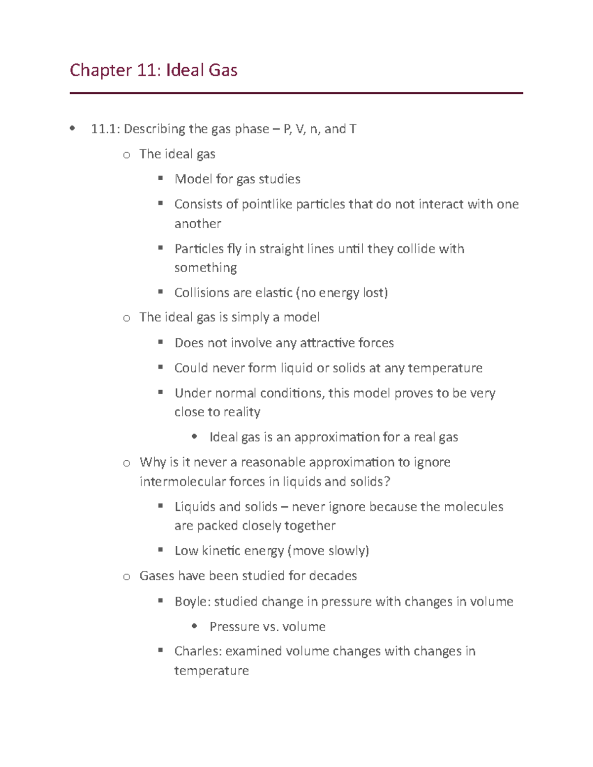 Chapter 11 Notes - Lecture - Chapter 11: Ideal Gas 11: Describing the ...