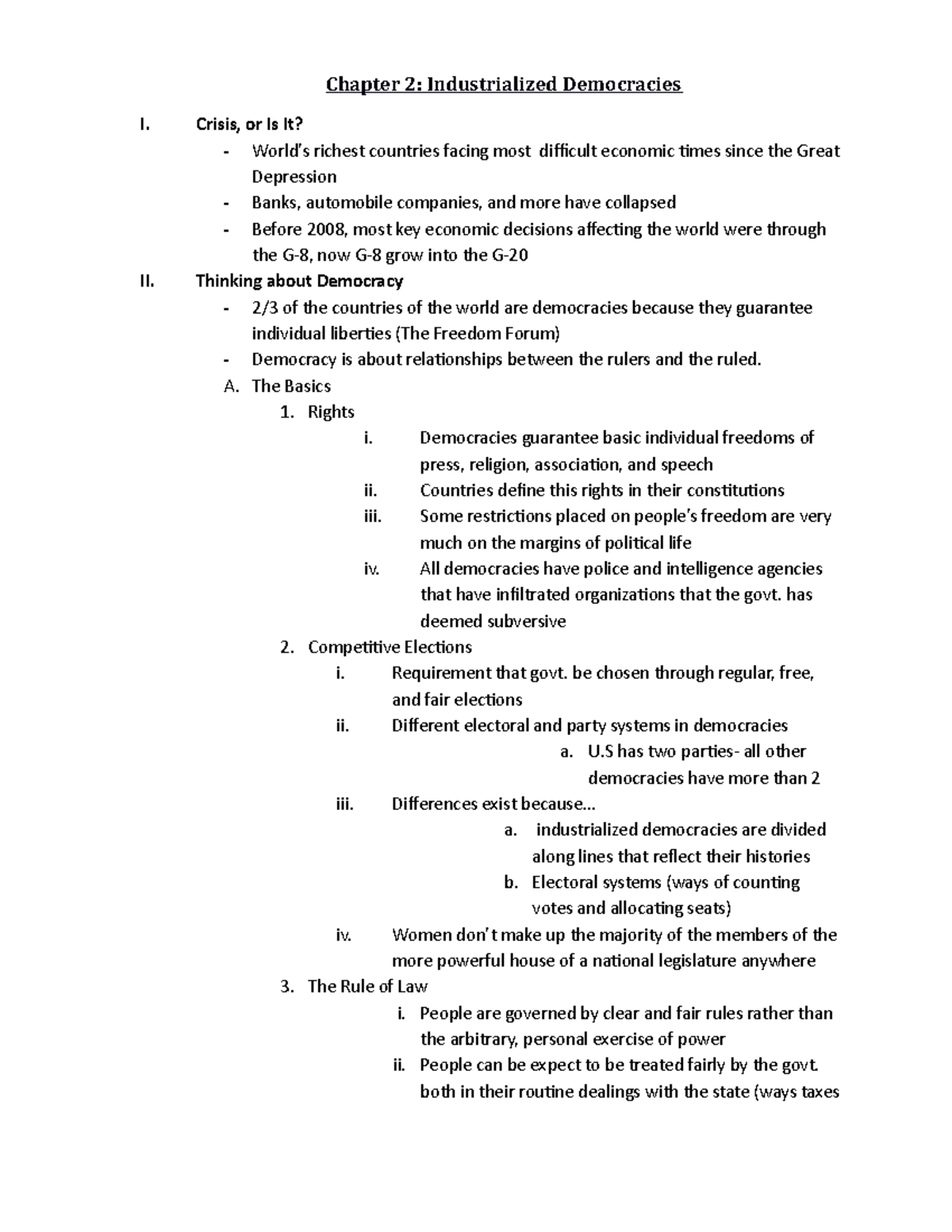APCG Chapter 2 Study Sheet - Chapter 2: Industrialized Democracies I ...
