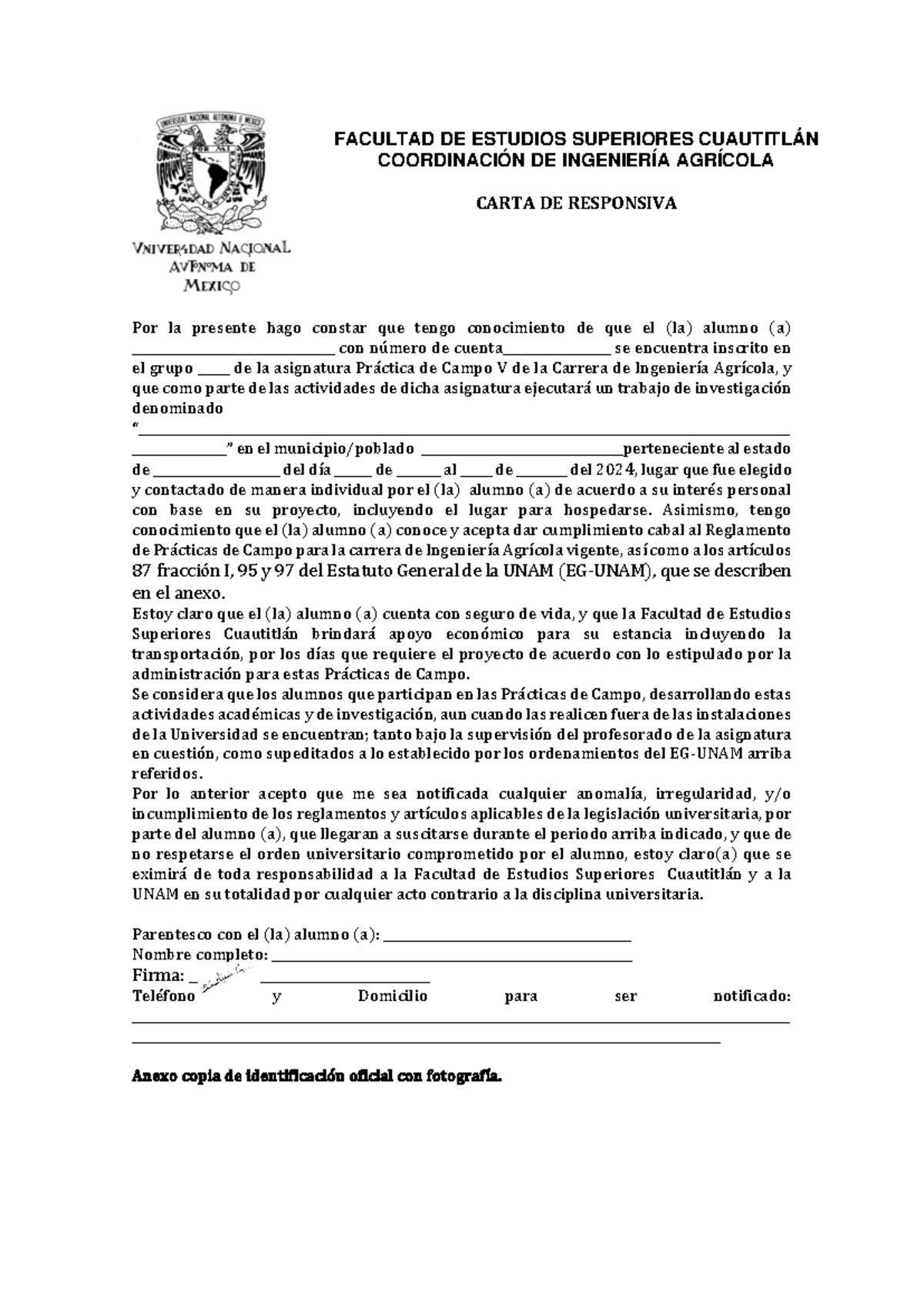 Carta responsiva practica v (2) - Por la presente hago constar que ...