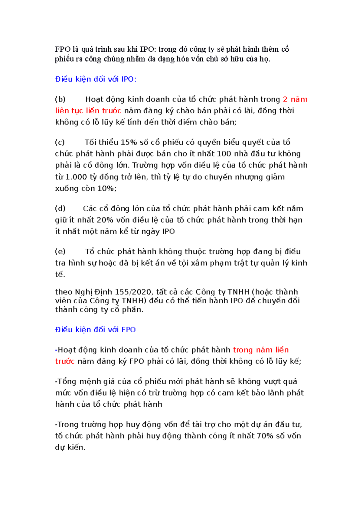Bt TTCK câu 2 - Bt TTCK câu 2 - FPO là quá trình sau khi IPO: trong đó công ty sẽ phát hành thêm ...