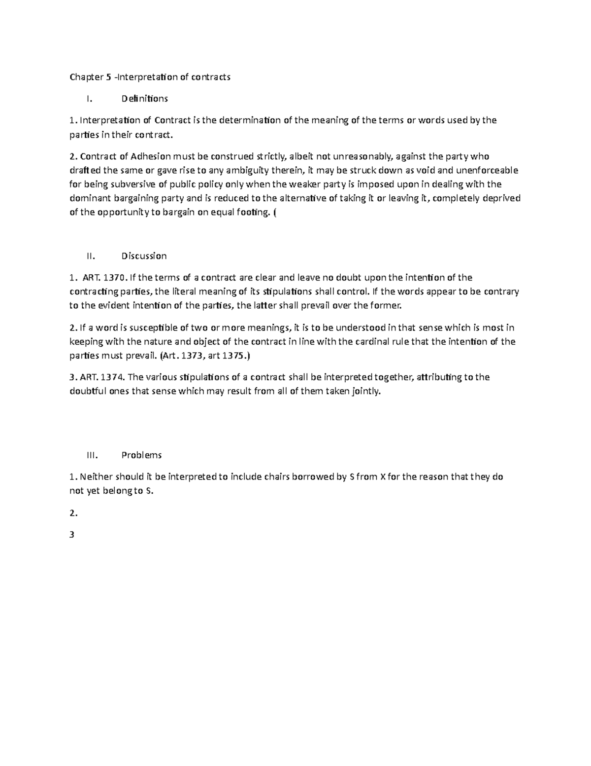 Chapter 5 - to help the student in their study - Chapter 5 -Interpretation of contracts I. - Studocu