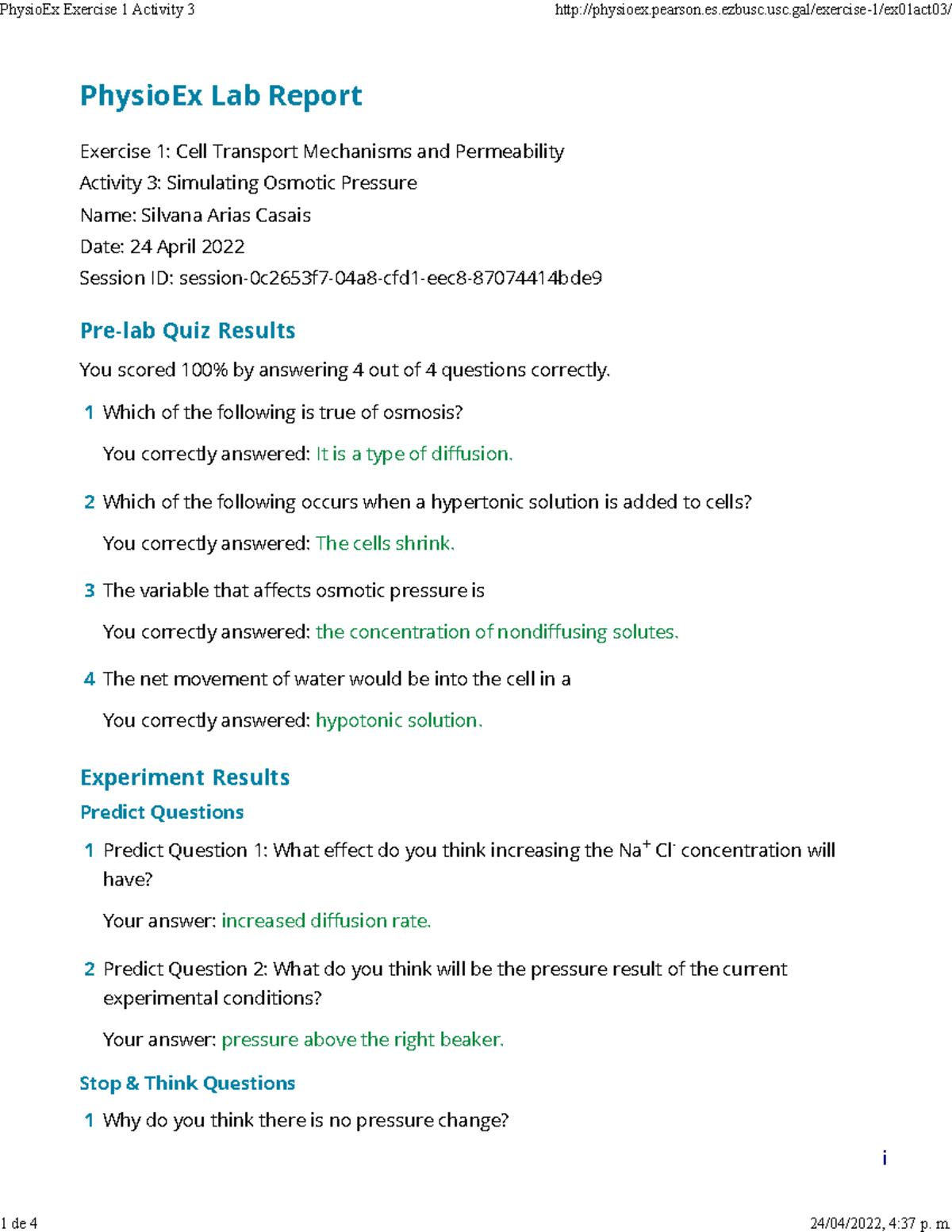 Physio Ex Exercise 1 Activity 3 - PhysioEx Lab Report Exercise 1: Cell ...