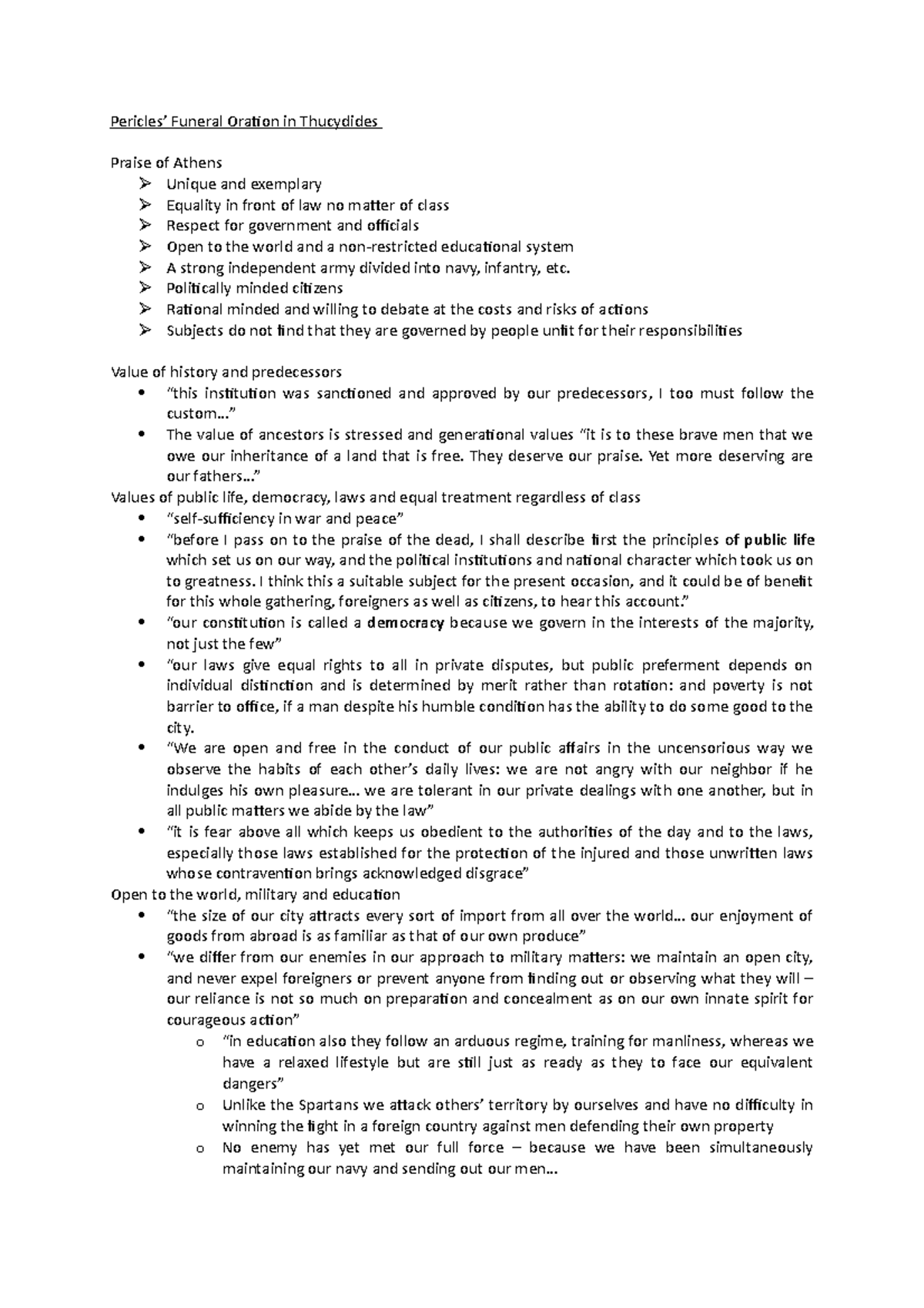 Pericles - Pericles’ Funeral Oration in Thucydides Praise of Athens ...