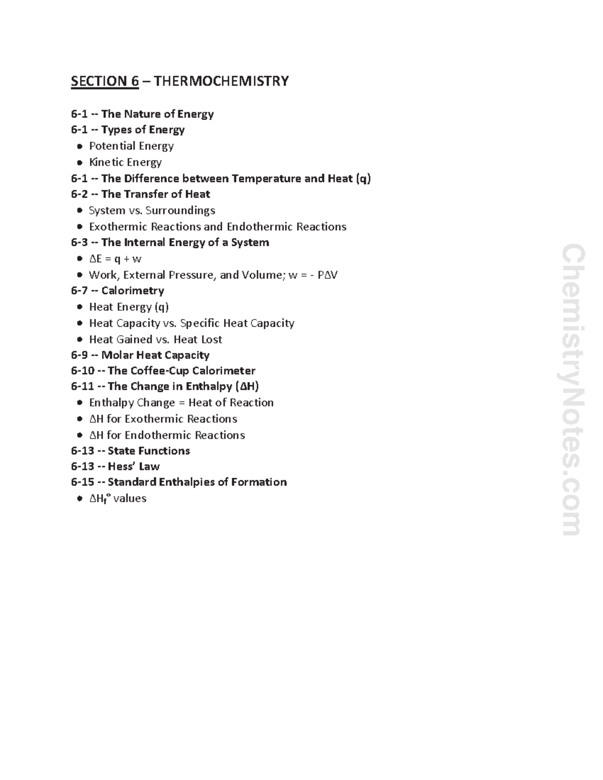 Section 6-thermochemistry - SECTION 6 THERMOCHEMISTRY 6-1 - The Nature ...