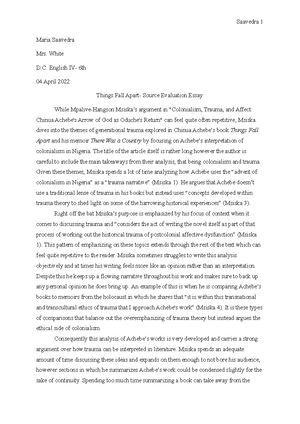Lit miderm essay - Tasmiya Mohammad Farooque Professor S. Orozco ENGL ...