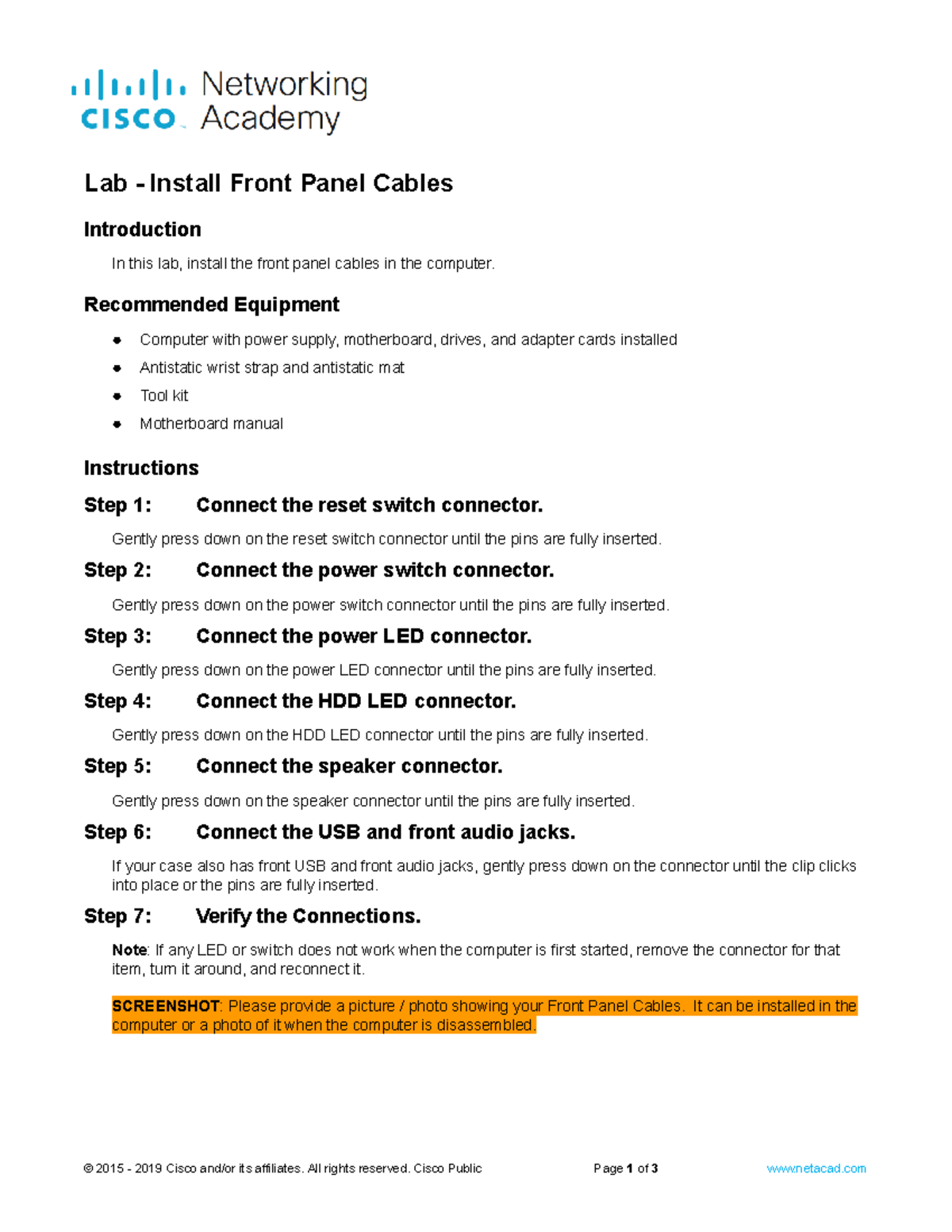 2.1.7.8 Lab - Install the Front Panel Cables - Lab - Install Front ...