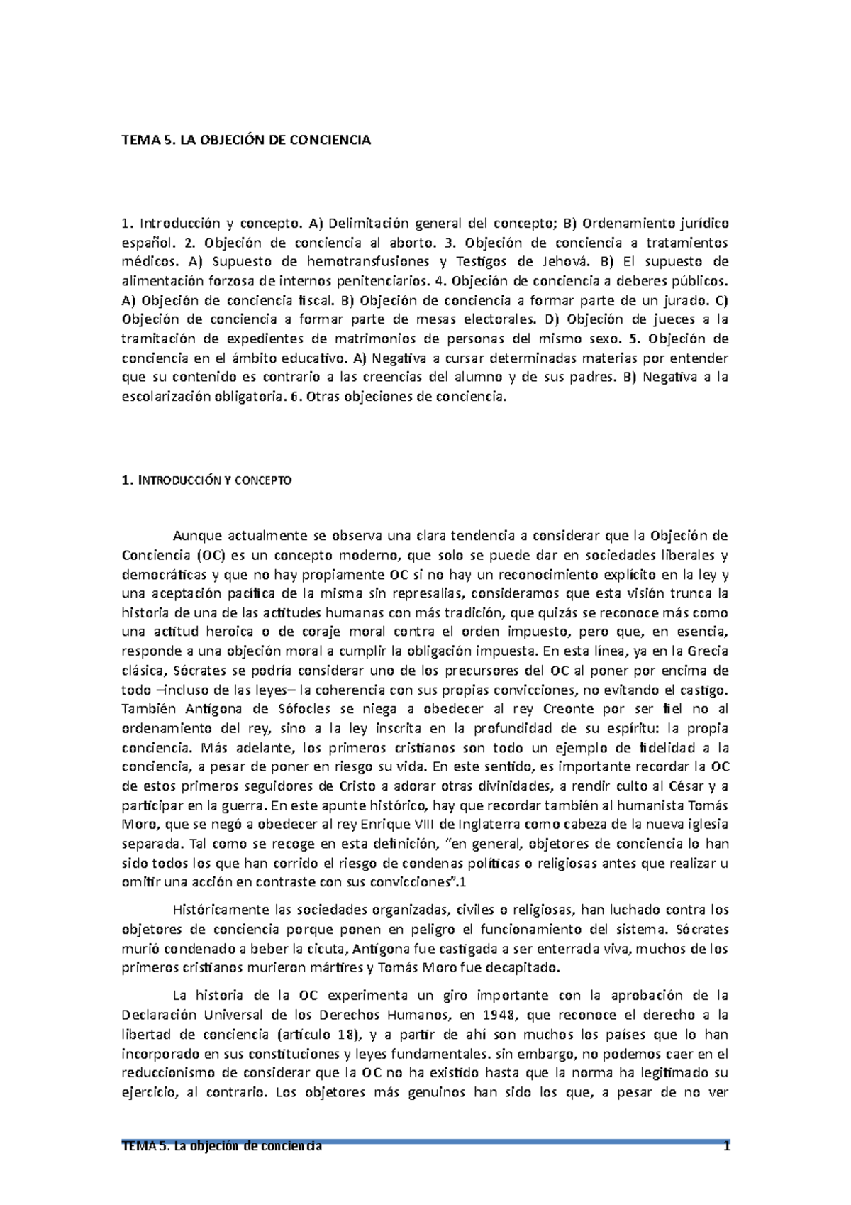TEMA 5-Objeción de Conciencia - TEMA 5. LA OBJECIÓN DE CONCIENCIA ...