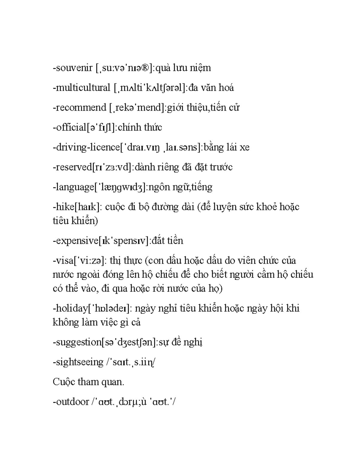 Anh văn óc buồi - Nothing -souvenir [ su və n ə®]:quà lưu niệmˌ ː ˈ ɪ -multicultural [ m lti k ...