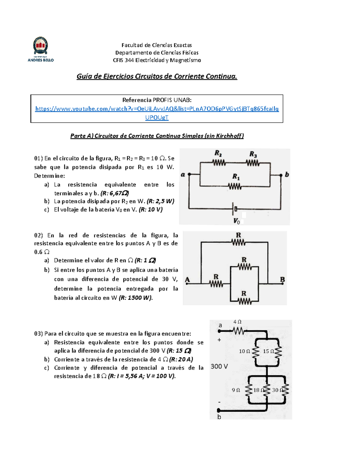 08) Guia de Ejercicios Circuitos de CC-1 - Departamento de Ciencias Físicas CFIS 344 ...
