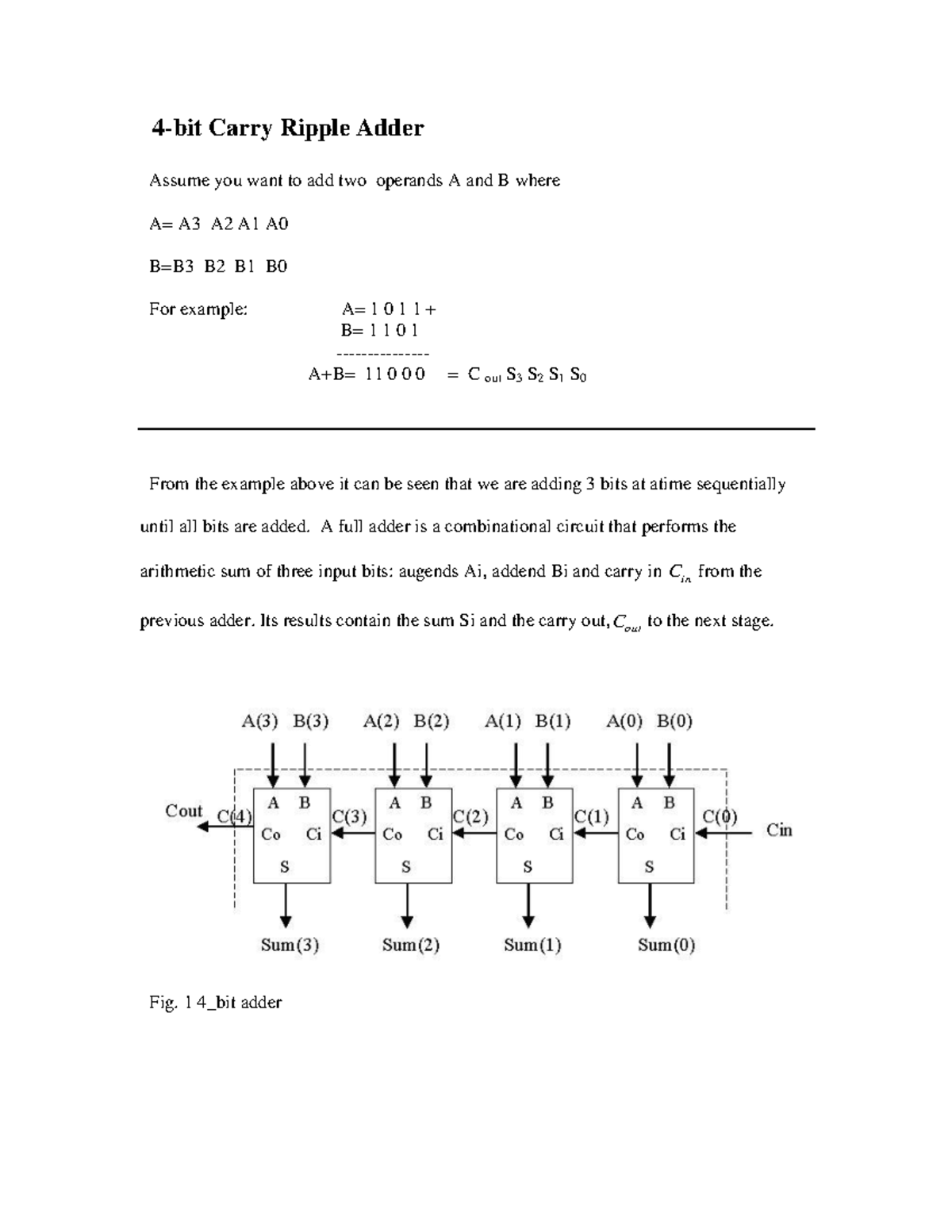 Lecture notes, lectures 4-bit carry ripple adder - 4-bit Carry Ripple ...