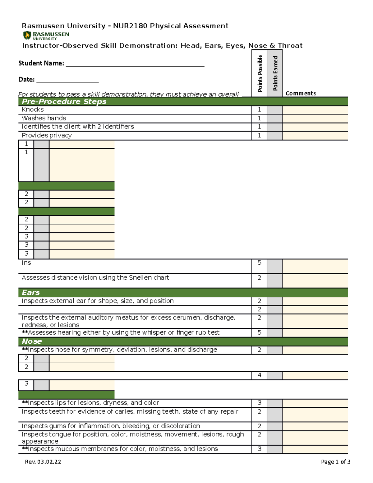 NUR2180Module 06 Heentassessment Skills Demonstration Sheet 03 ...